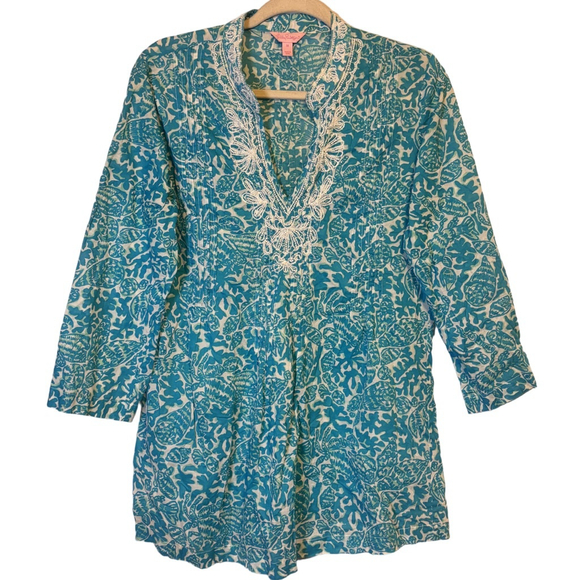 Lilly Pulitzer | Tops | Lilly Pulitzer Blue Coral Beaded Tunic Cover Up ...